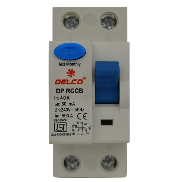 Gelco 2-Pole RCCB, Perfect For Main Switch/MCB, Up to 63Amp Load Capac ...